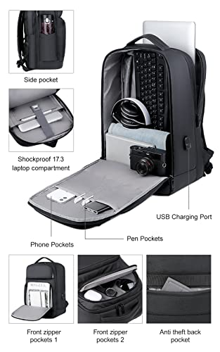 IPX Laptop Backpack Plus 17 Inch Travel Backpack Expandable Business Anti Theft Work Backpack with Laptop Compartment School Backpack with USB Charging Port Water Resistant Durable Bookbag for Men