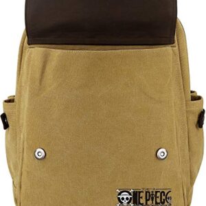 Roffatide Anime One Piece Backpack Khaki Canvas Book Bag Printed Flap School Bag With Earphone Hole