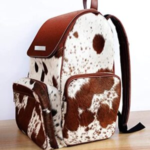 SpazeUp Cowhide diaper bag backpack - Cowhide Backpack Hair On Brown and White Knapsack Travel Shoulder Bag Dark Brown & White