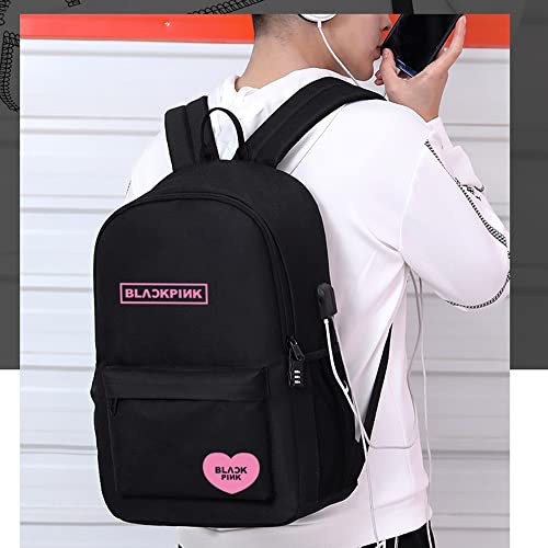 CUSALBOY Kpop Backpack Lisa Rose JISOO Jennie Fashion Business Anti Theft Slim Durable Laptops Backpack (Black)