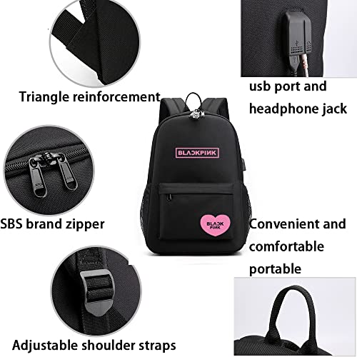 CUSALBOY Kpop Backpack Lisa Rose JISOO Jennie Fashion Business Anti Theft Slim Durable Laptops Backpack (Black)