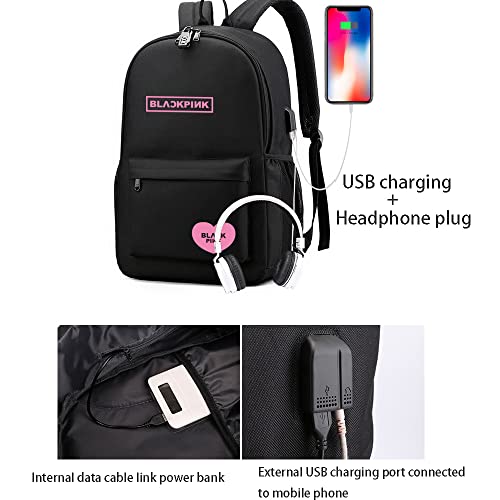 CUSALBOY Kpop Backpack Lisa Rose JISOO Jennie Fashion Business Anti Theft Slim Durable Laptops Backpack (Black)