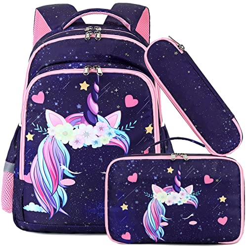 CAMTOP Girls Backpack for School with Lunch Box Kids BookBag Set for Elementary Middle School (Believe in Magic)