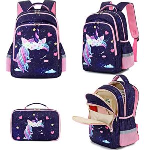 CAMTOP Girls Backpack for School with Lunch Box Kids BookBag Set for Elementary Middle School (Believe in Magic)