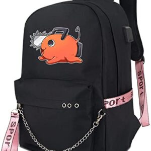 Roffatide Anime Chainsaw Man Backpack Pochita Book Bag Laptop School Bag with USB Charging Port and Headphone Port