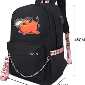 Roffatide Anime Chainsaw Man Backpack Pochita Book Bag Laptop School Bag with USB Charging Port and Headphone Port