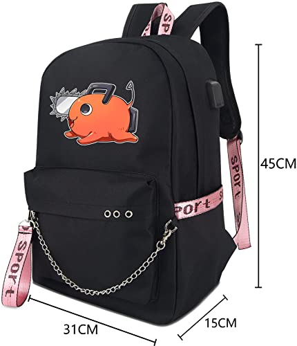 Roffatide Anime Chainsaw Man Backpack Pochita Book Bag Laptop School Bag with USB Charging Port and Headphone Port