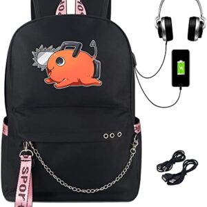 Roffatide Anime Chainsaw Man Backpack Pochita Book Bag Laptop School Bag with USB Charging Port and Headphone Port