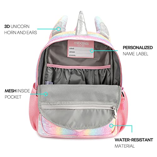 mibasies Kids Unicorn Backpack with Lunch Box for Girls Rainbow School Bag