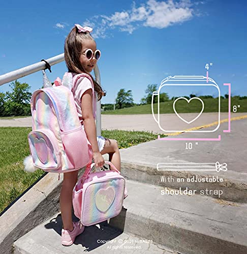 mibasies Kids Unicorn Backpack with Lunch Box for Girls Rainbow School Bag