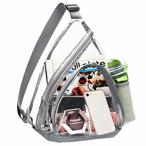 Lorbro Clear Sling Bag Stadium Approved, TPU Transparent Crossbody Casual Backpack with Extra Pocket and Adjustable Strap, Perfect for Concerts, Sports Event (Gray)