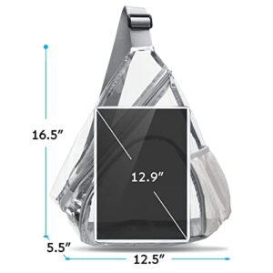 Lorbro Clear Sling Bag Stadium Approved, TPU Transparent Crossbody Casual Backpack with Extra Pocket and Adjustable Strap, Perfect for Concerts, Sports Event (Gray)