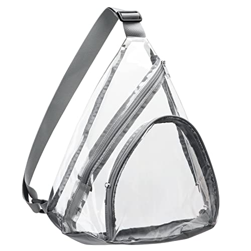 Lorbro Clear Sling Bag Stadium Approved, TPU Transparent Crossbody Casual Backpack with Extra Pocket and Adjustable Strap, Perfect for Concerts, Sports Event (Gray)