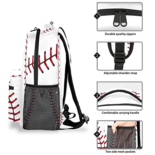 Baseball Ball Print Pattern Large Backpack Rucksack Book Bag 16x11.4x6.9 Inches Travel Hiking School Bag for Adult Boys Girls