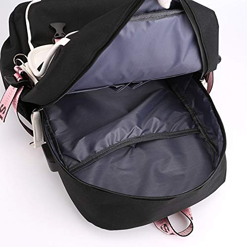 Girls Lightweight Backpack Casual USB Backpack Portable Laptop Computer Bag Durable Teens Book Bag Black and Pink(17 in)