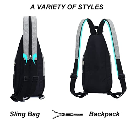 Peicees Small Sling Bag Backpack for Women Mens Crossbody Bag Backpack Hiking Shoulder Chest Daypack with Zipper Strap