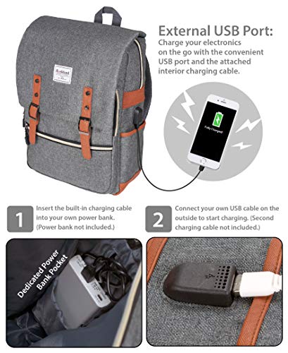 Rockland Heritage USB Laptop Backpack, Grey, Large