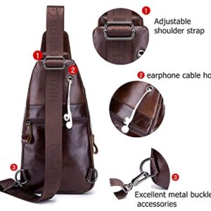 BULLCAPTAIN Genuine Leather Men Sling Bag Travel Crossbody Chest Bag Large Capacity Casual Hiking Daypack (Brown)