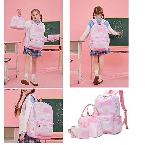 LANSHIYA Kids 3 Piece Backpack Set Girls Lightweight Bookbag Elementary School Bag with Lunch Bag