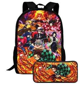 2pcs anime backpack with pencil case, 17 inch fashion print cartoon daypack laptop bookbag color g2