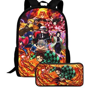 2PCS Anime Backpack With Pencil Case, 17 Inch Fashion Print Cartoon Daypack Laptop Bookbag Color G2