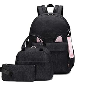 Joymoze Stylish Shimmer Cat Ears Cute School Backpack Set for Teen Girl Black