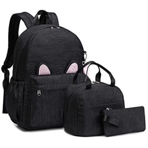 Joymoze Stylish Shimmer Cat Ears Cute School Backpack Set for Teen Girl Black