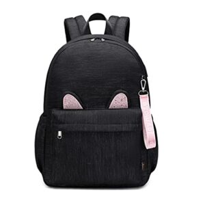 Joymoze Stylish Shimmer Cat Ears Cute School Backpack Set for Teen Girl Black