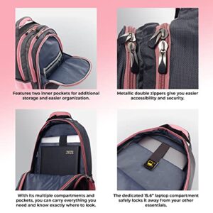 Volkano Orthopedic Series Airflow Ventilation Laptop Backpack with Padded Back, Ergonomic Backpack With Laptop Compartment 15.6" Sleeve, Sturdy Travel Backpack, for Work or School, Pink/Gray