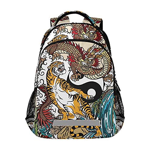 Glaphy Chinese Dragon Tiger Backpacks Laptop School Book Bag Lightweight Daypack for Men Women Teens Kids