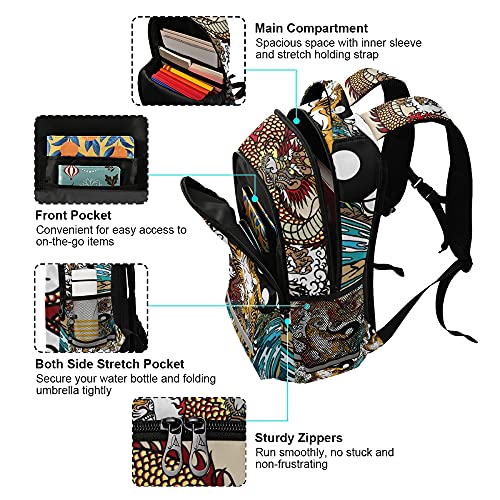 Glaphy Chinese Dragon Tiger Backpacks Laptop School Book Bag Lightweight Daypack for Men Women Teens Kids