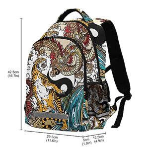 Glaphy Chinese Dragon Tiger Backpacks Laptop School Book Bag Lightweight Daypack for Men Women Teens Kids