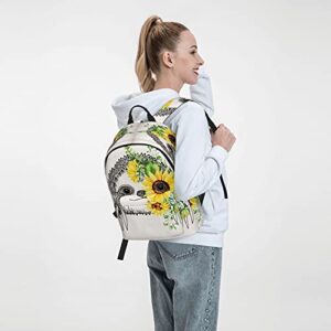 FeHuew 16 inch backpack Cute Sunflower Sloth Laptop Backpack Full Print School Bookbag Shoulder Bag for Travel Daypack