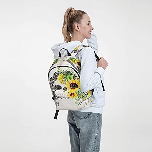 FeHuew 16 inch backpack Cute Sunflower Sloth Laptop Backpack Full Print School Bookbag Shoulder Bag for Travel Daypack