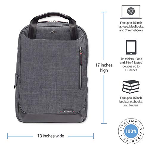 Brenthaven Collins Backpack Fits 15 Inch Laptop for School and Office Use– Durable, Protection from Impact and Compression (Convertible Tote-Gray)