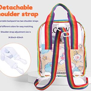 MOFASVIGI Clear Mini Backpack, Stadium Approved Clear Backpack, Rainbow Waterproof Clear Bag with 2pcs Detachable Shoulder Straps for Work, Security Check, Sport Event, Concert, School, Beach