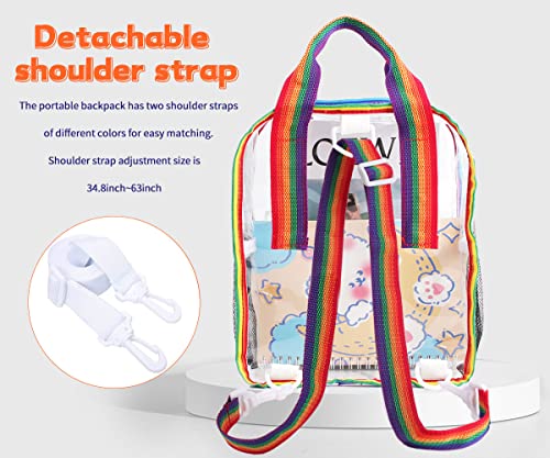 MOFASVIGI Clear Mini Backpack, Stadium Approved Clear Backpack, Rainbow Waterproof Clear Bag with 2pcs Detachable Shoulder Straps for Work, Security Check, Sport Event, Concert, School, Beach