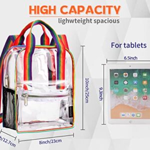 MOFASVIGI Clear Mini Backpack, Stadium Approved Clear Backpack, Rainbow Waterproof Clear Bag with 2pcs Detachable Shoulder Straps for Work, Security Check, Sport Event, Concert, School, Beach