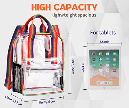 MOFASVIGI Clear Mini Backpack, Stadium Approved Clear Backpack, Rainbow Waterproof Clear Bag with 2pcs Detachable Shoulder Straps for Work, Security Check, Sport Event, Concert, School, Beach