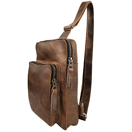 Leather Nomad, Sling Bag Handmade from Full Grain Leather - Trendy, Fashionable Backpack, Men and Women’s Accessory, Stylish :: Bourbon Brown