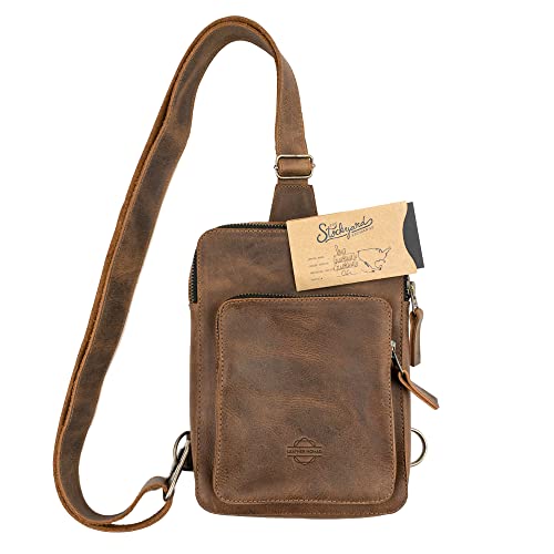 Leather Nomad, Sling Bag Handmade from Full Grain Leather - Trendy, Fashionable Backpack, Men and Women’s Accessory, Stylish :: Bourbon Brown