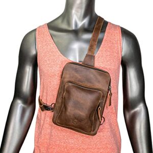 Leather Nomad, Sling Bag Handmade from Full Grain Leather - Trendy, Fashionable Backpack, Men and Women’s Accessory, Stylish :: Bourbon Brown