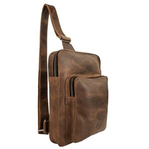 Leather Nomad, Sling Bag Handmade from Full Grain Leather - Trendy, Fashionable Backpack, Men and Women’s Accessory, Stylish :: Bourbon Brown