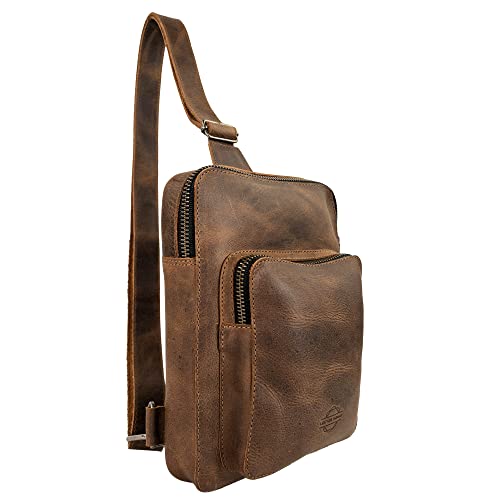 Leather Nomad, Sling Bag Handmade from Full Grain Leather - Trendy, Fashionable Backpack, Men and Women’s Accessory, Stylish :: Bourbon Brown