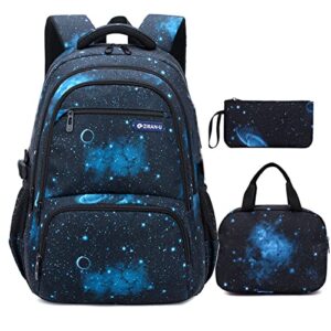 galaxy backpack for boys high university school bag travel daypack bookbag sets 3pcs for teens starry sky