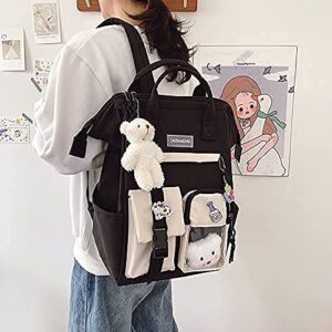 LIEEI Kawaii Backpack with Kawaii Pin & Bear Accessories Cute Laptop Bookbag Backpack School Bag for School Girls (Black) 26x18x38cm