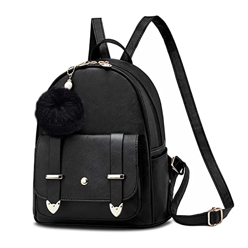 Girls Cute Mini Backpack Purse Fashion School Bags PU Leather Casual Backpack for Teens Women Black