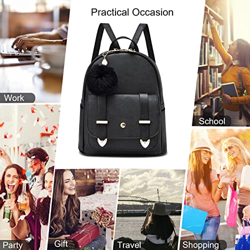 Girls Cute Mini Backpack Purse Fashion School Bags PU Leather Casual Backpack for Teens Women Black