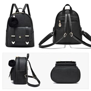 Girls Cute Mini Backpack Purse Fashion School Bags PU Leather Casual Backpack for Teens Women Black