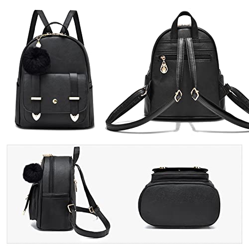 Girls Cute Mini Backpack Purse Fashion School Bags PU Leather Casual Backpack for Teens Women Black